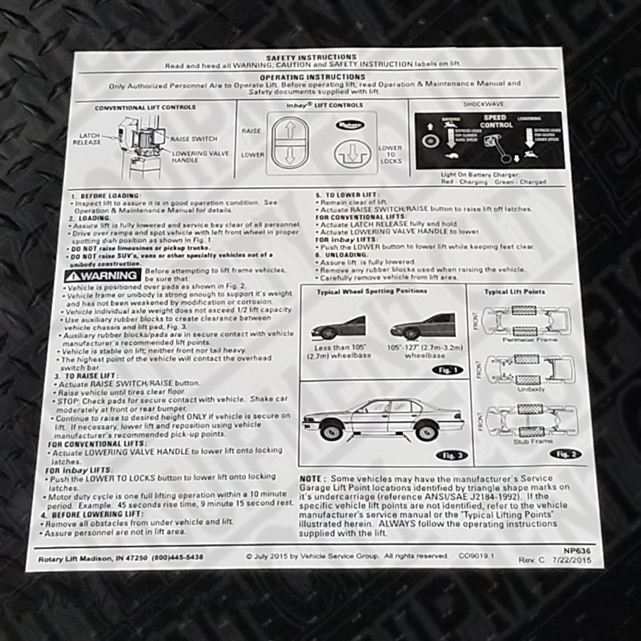 Equipment City — Rotary NP355 OPERATING INSTRUCTION LABEL - Included in ...